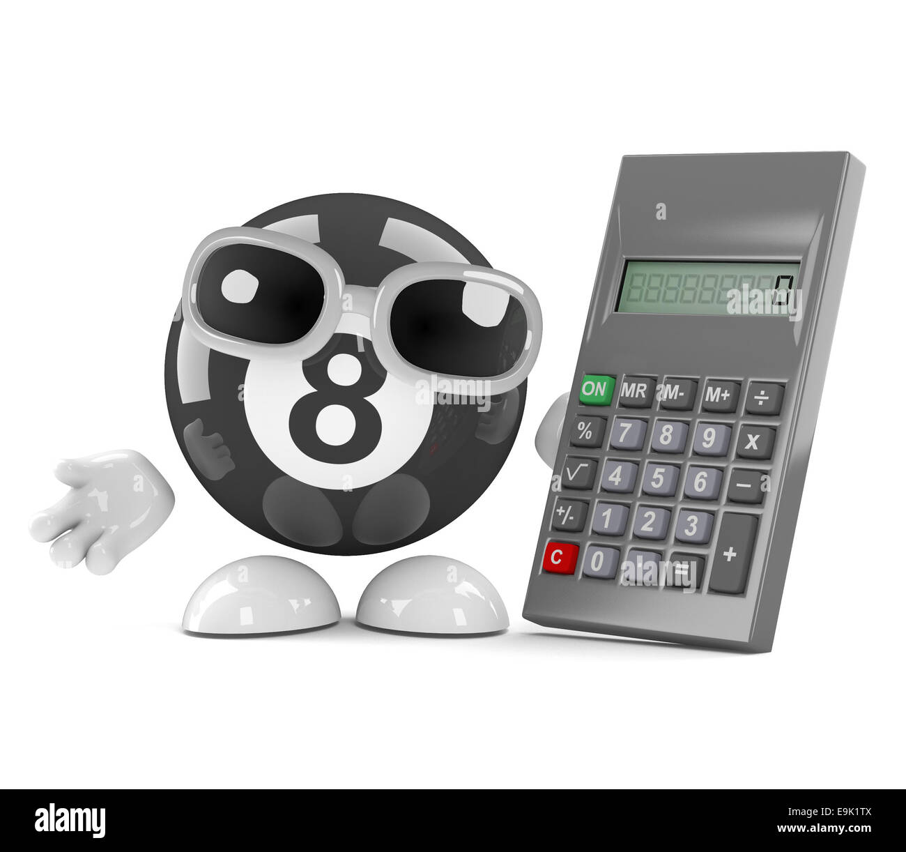 3d render of an 8 ball character next to a calculator Stock Photo - Alamy