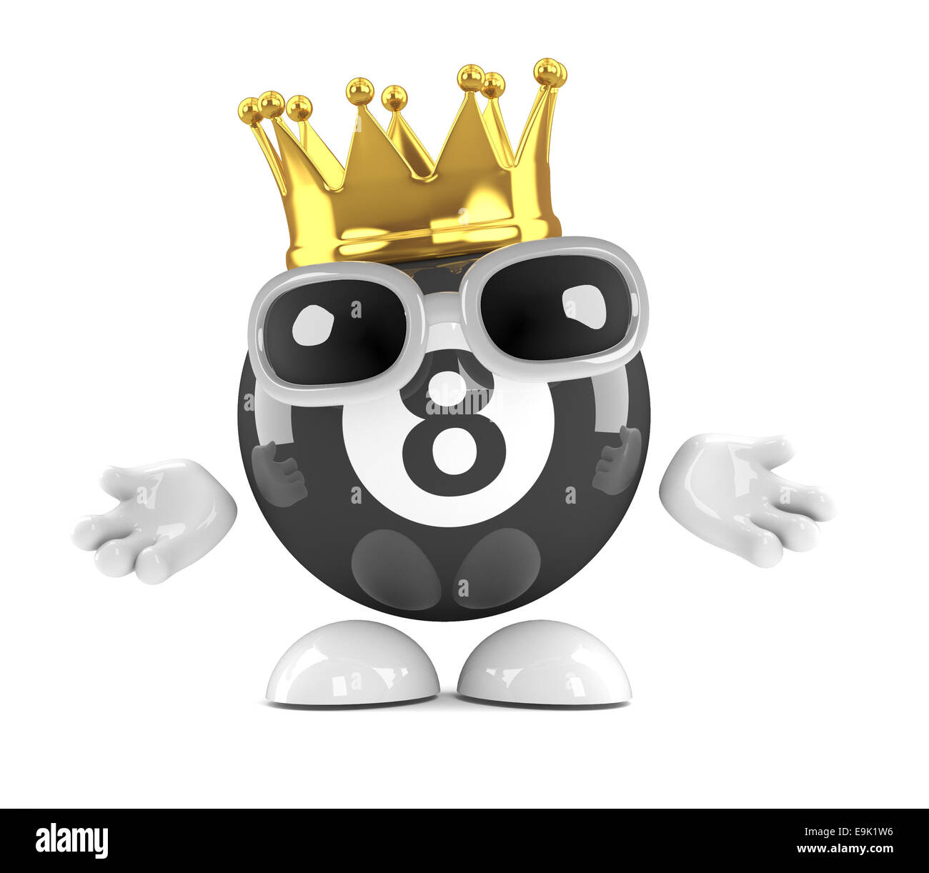 3d render of an 8 ball character wearing a gold crown Stock Photo - Alamy