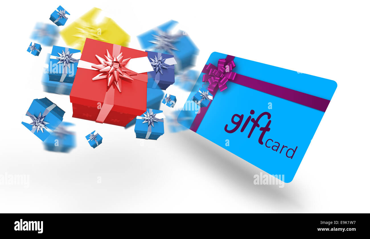 Composite image of flying christmas presents Stock Photo - Alamy