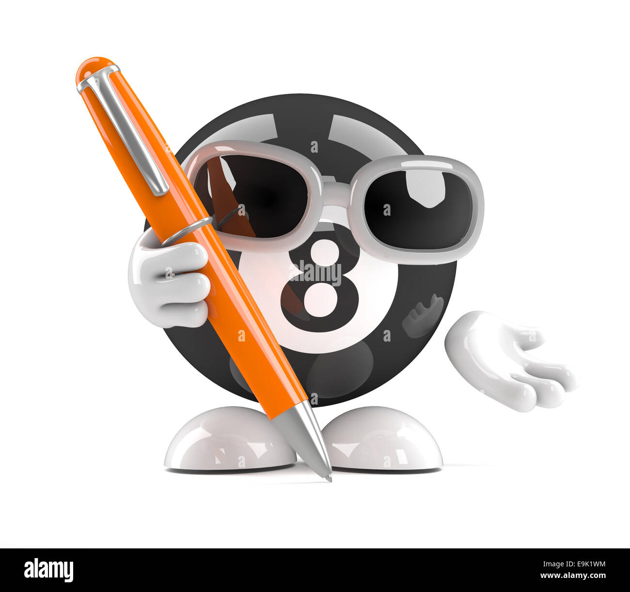 3d render of an eight ball character writing with a pen Stock Photo - Alamy