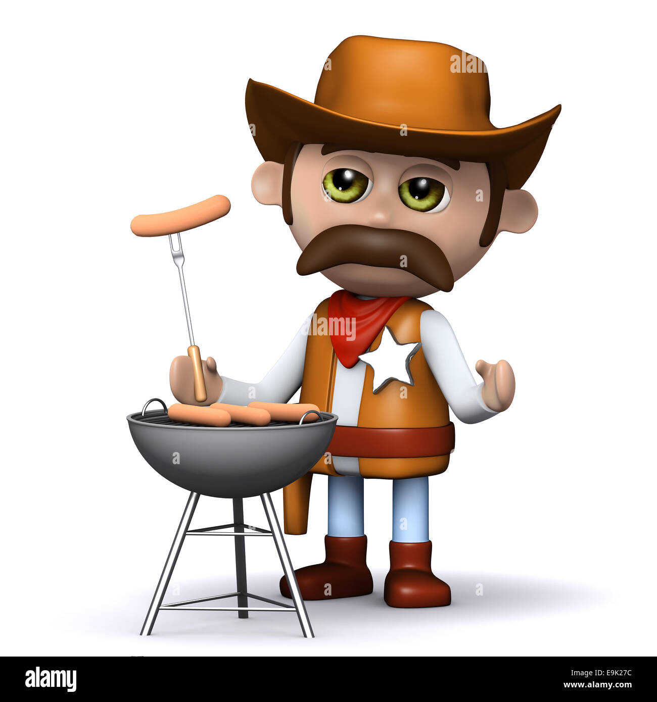3d render of a cowboy with a barbeque Stock Photo - Alamy