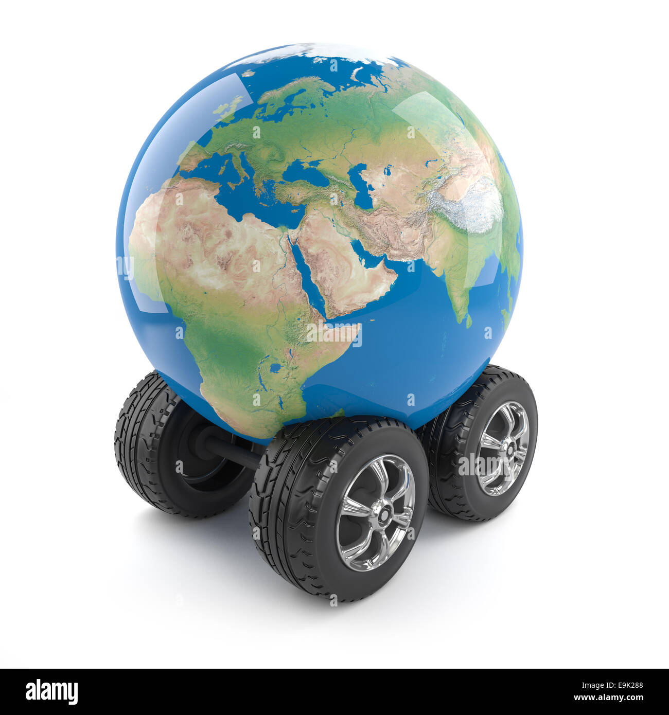 3d render of a globe of the Earth with wheels Stock Photo - Alamy