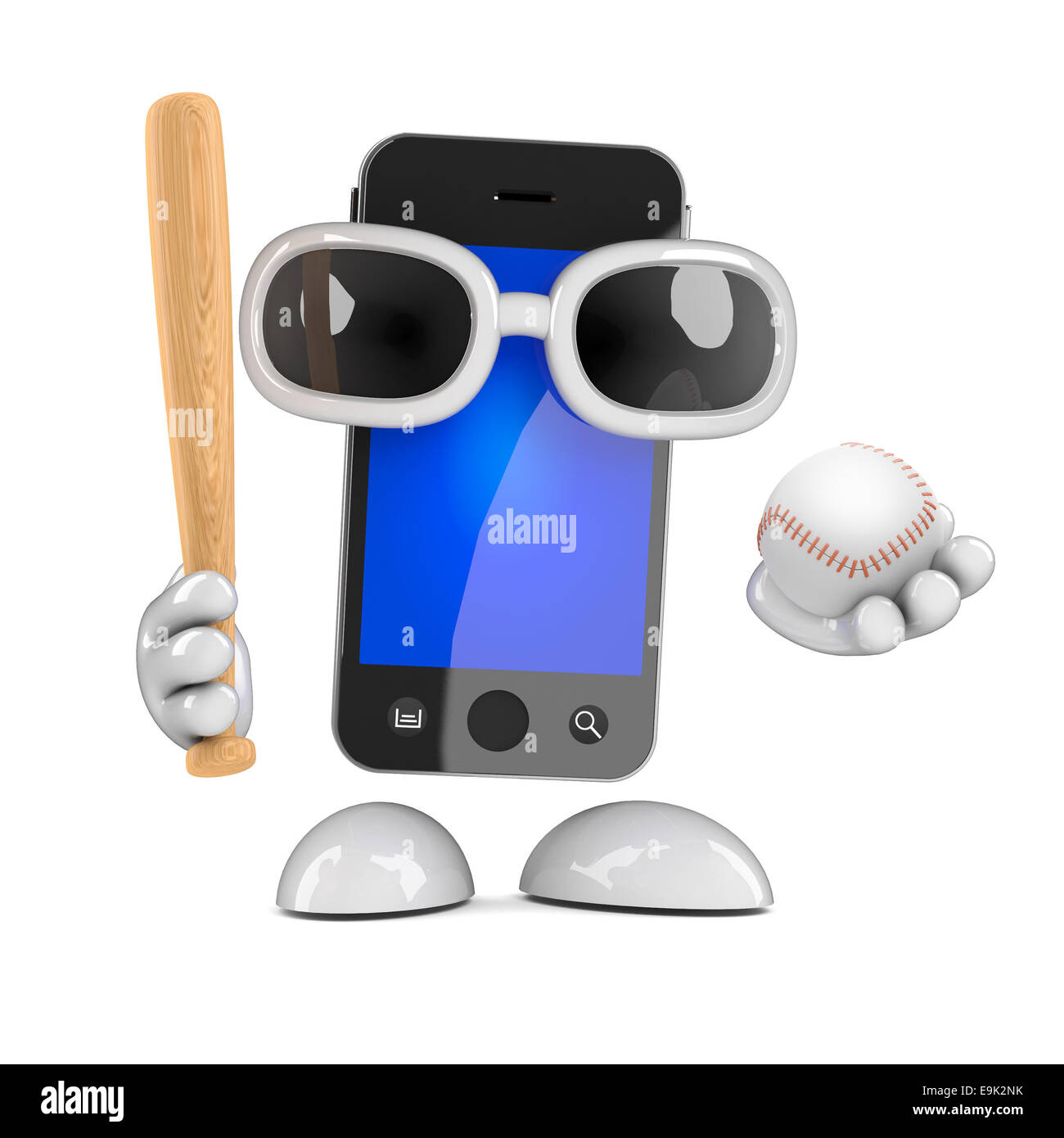 3d render of a smartphone holding a baseball bat and ball Stock Photo ...