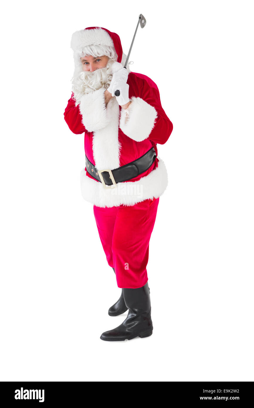 Cheerful santa claus playing golf Stock Photo - Alamy
