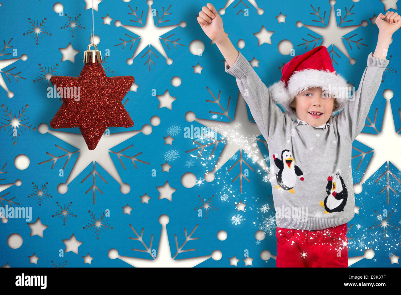 Composite image of festive boy cheering Stock Photo - Alamy