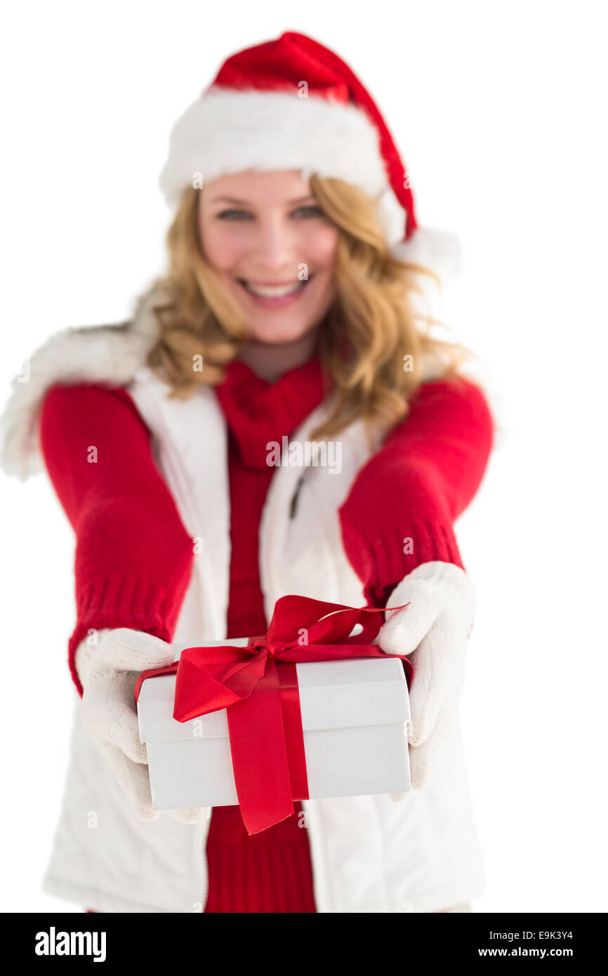 Beautiful woman giving red gift hi-res stock photography and images - Alamy
