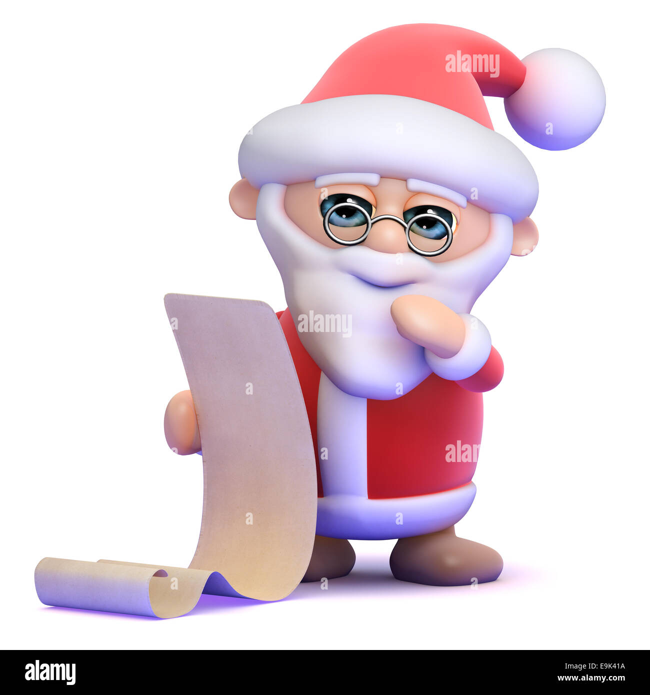 3d render of Santa Claus reading a long scroll Stock Photo - Alamy
