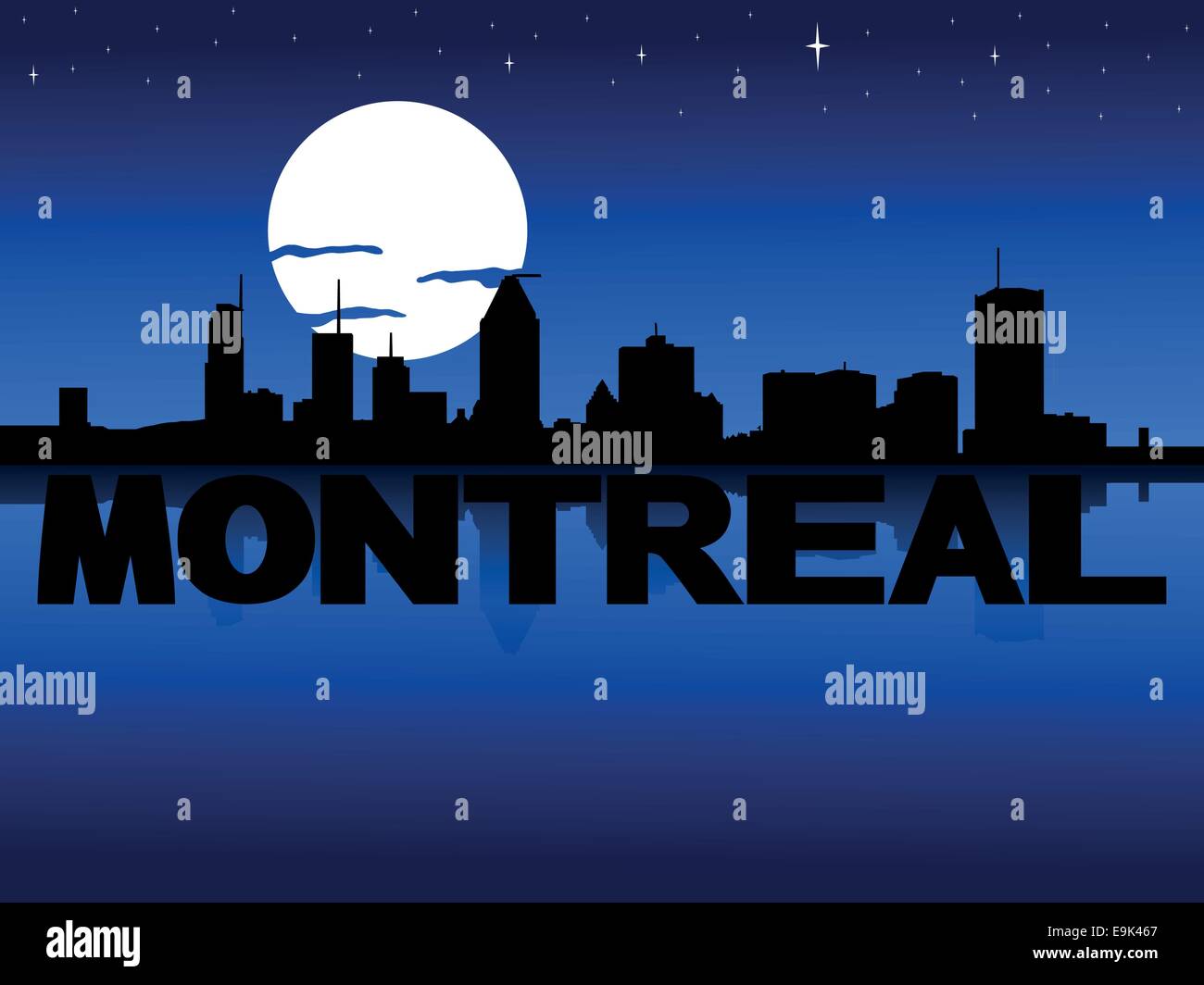 Montreal skyline reflected with text and moon vector illustration Stock ...