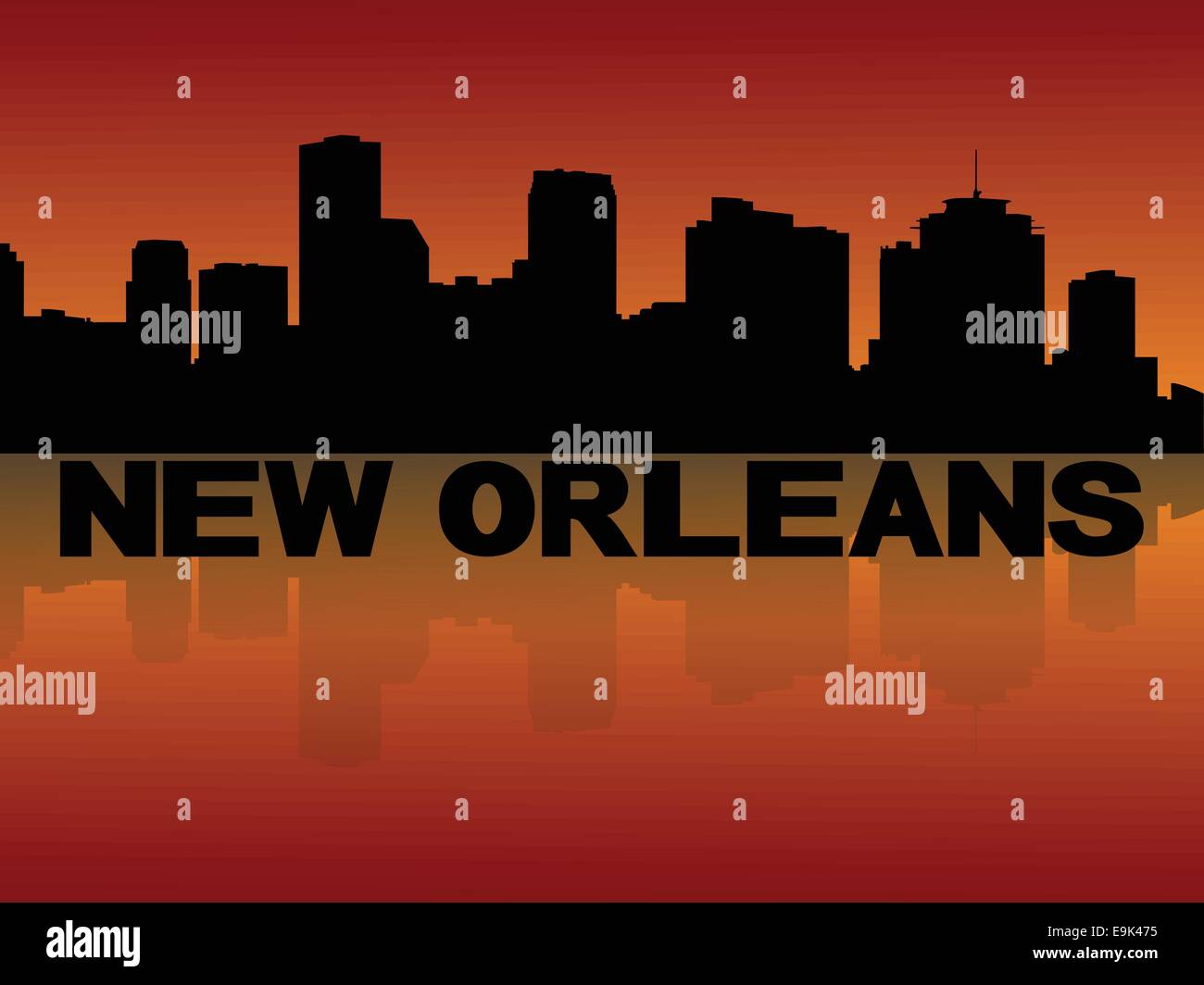 New Orleans skyline reflected at sunset vector illustration Stock ...