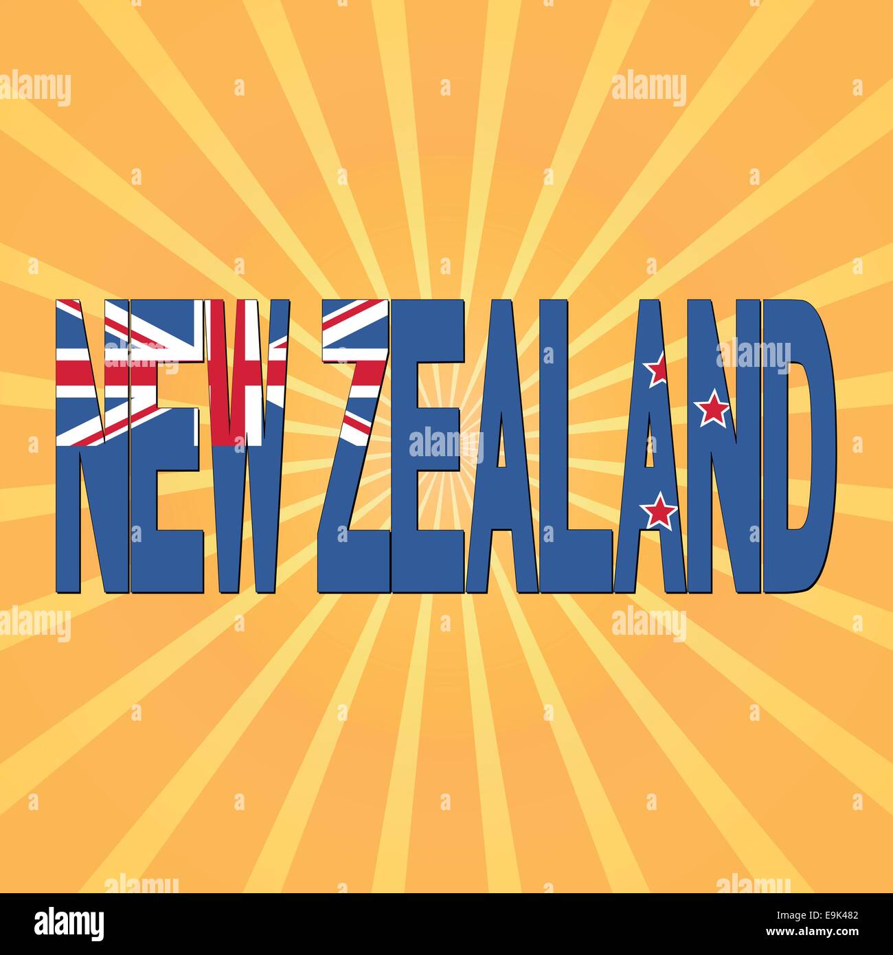 New Zealand flag text with sunburst illustration Stock Vector Image ...