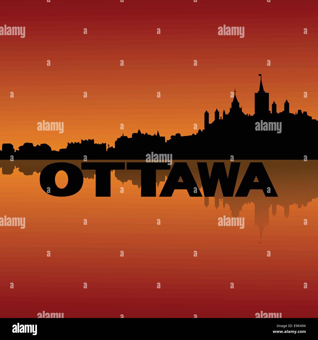 Ottawa skyline reflected at sunset vector illustration Stock Vector ...