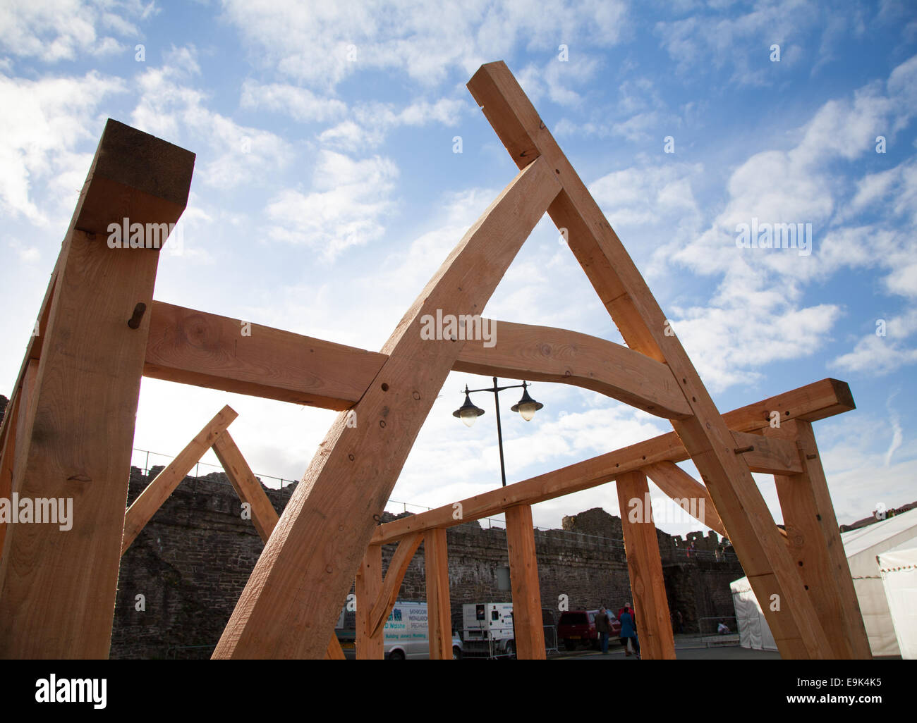 traditional oak building cruck frame with peg mortice and tenon against ...