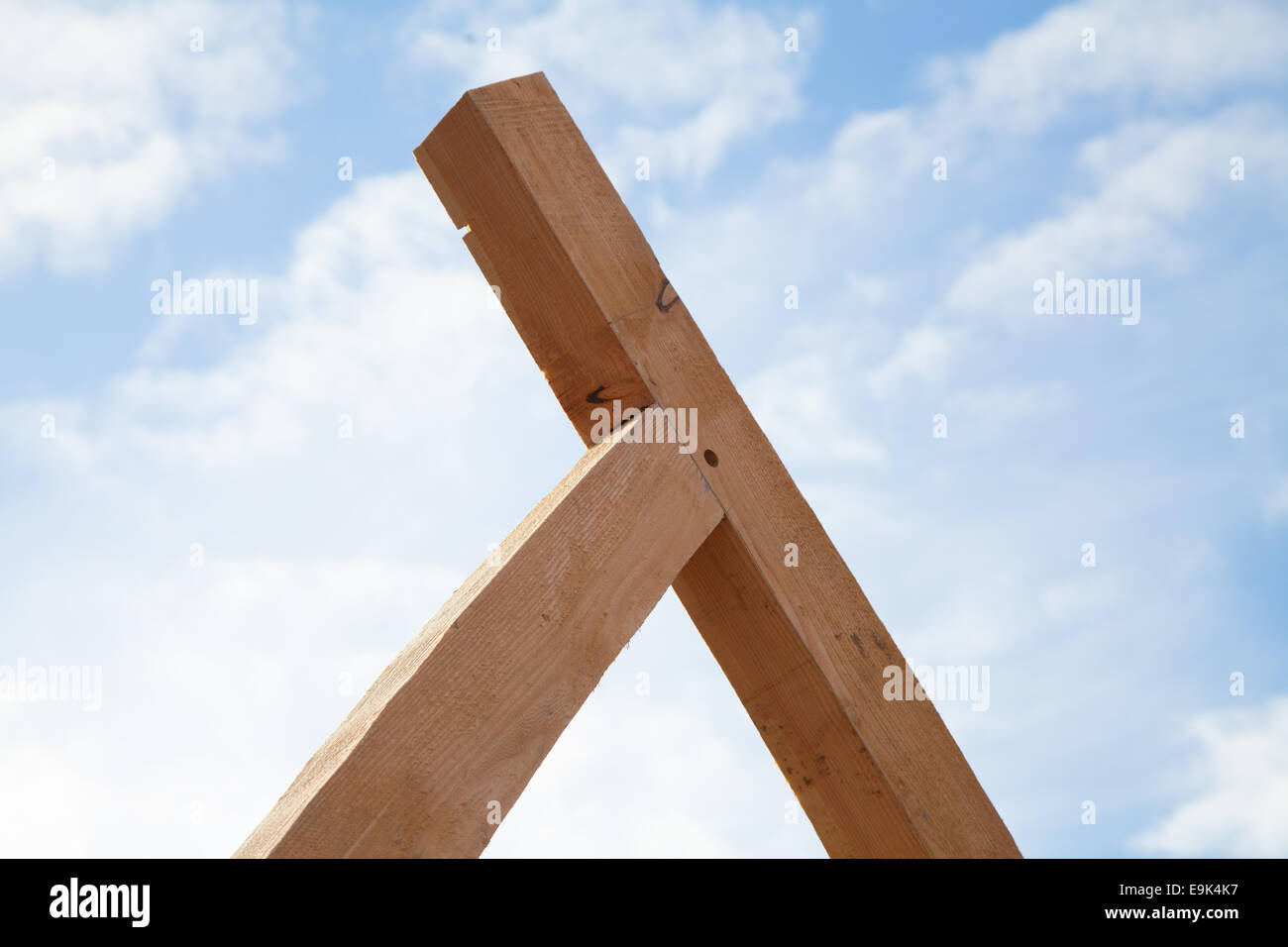 detail of traditional oak timber building cruck frame with peg mortice ...