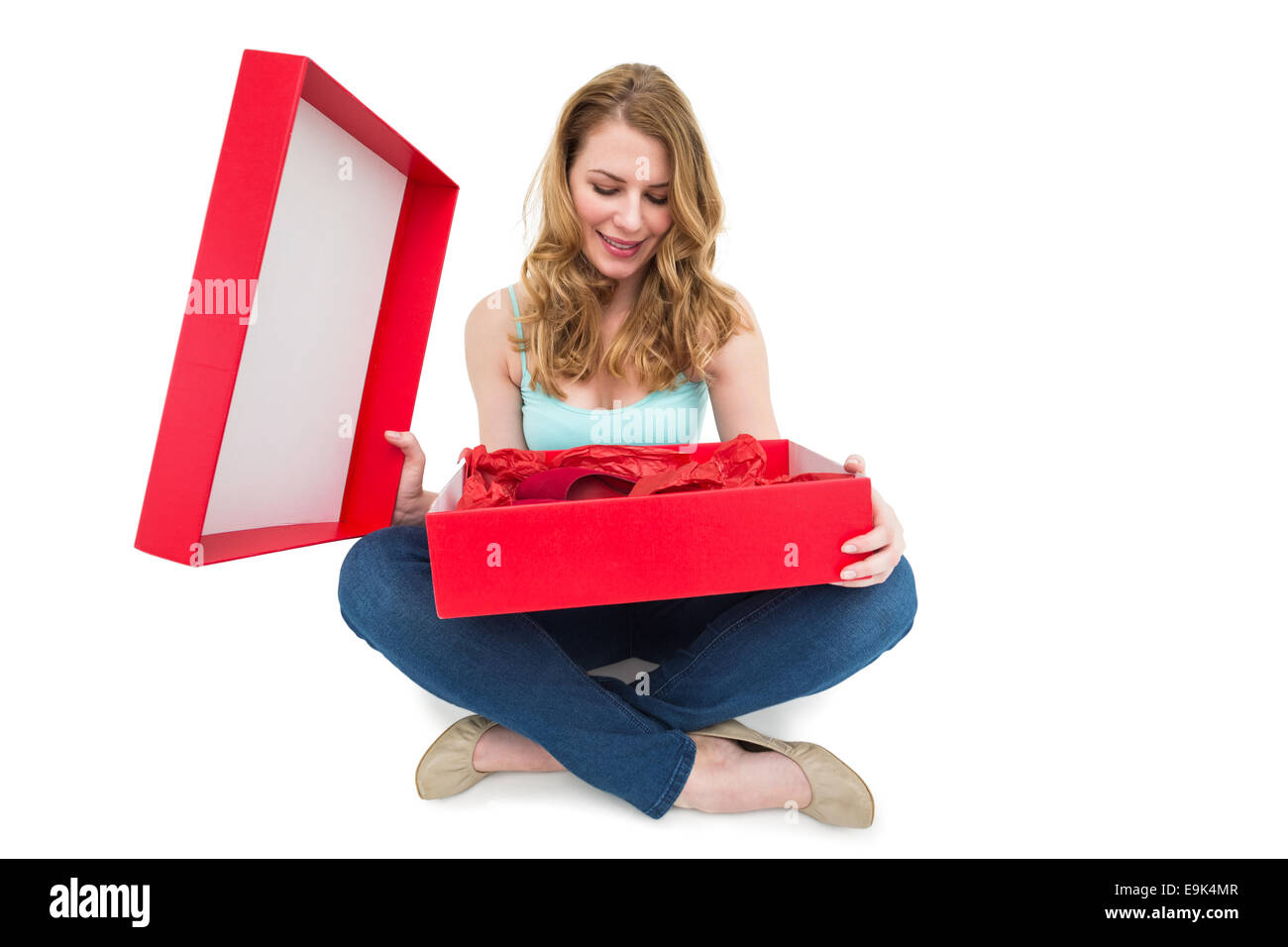 Woman opening gift beautiful hi-res stock photography and images - Alamy