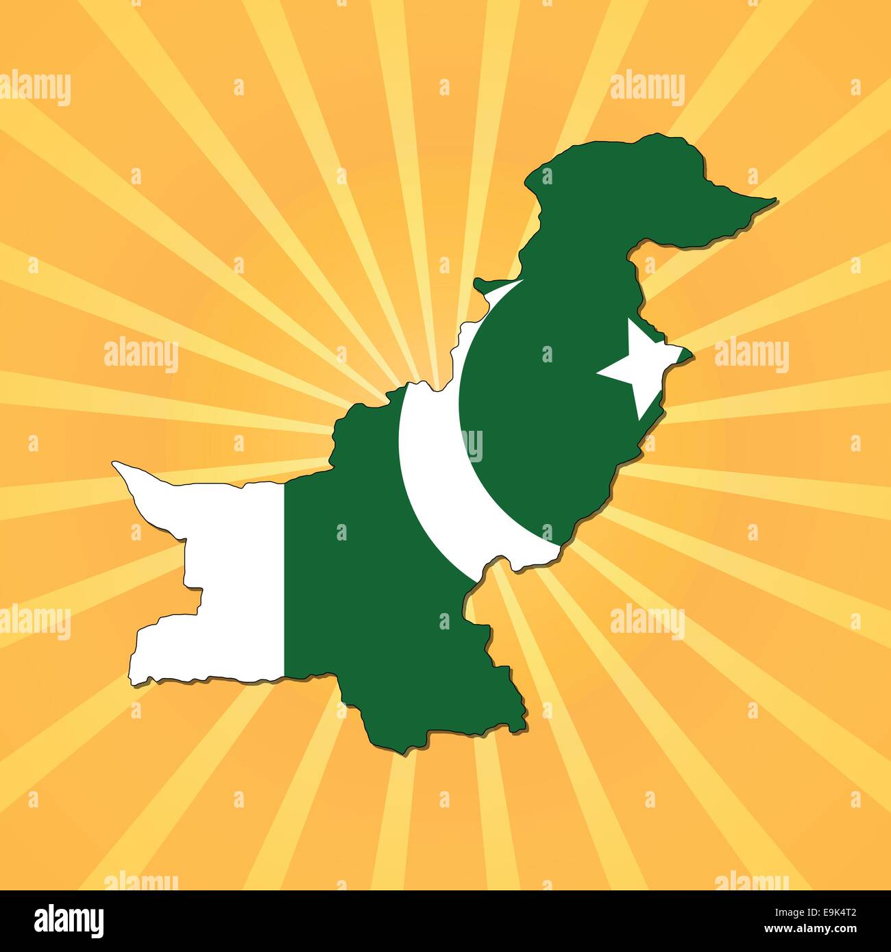 Pakistan map flag on blue sunburst illustration Stock Vector Image ...