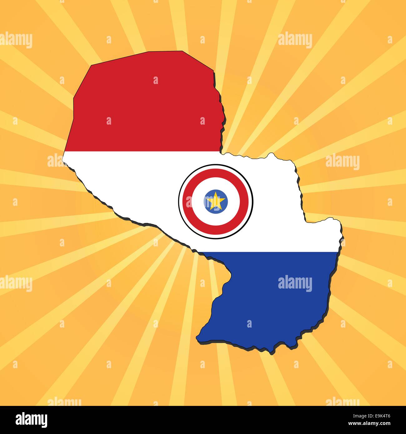 Paraguay map flag on blue sunburst illustration Stock Vector Image ...