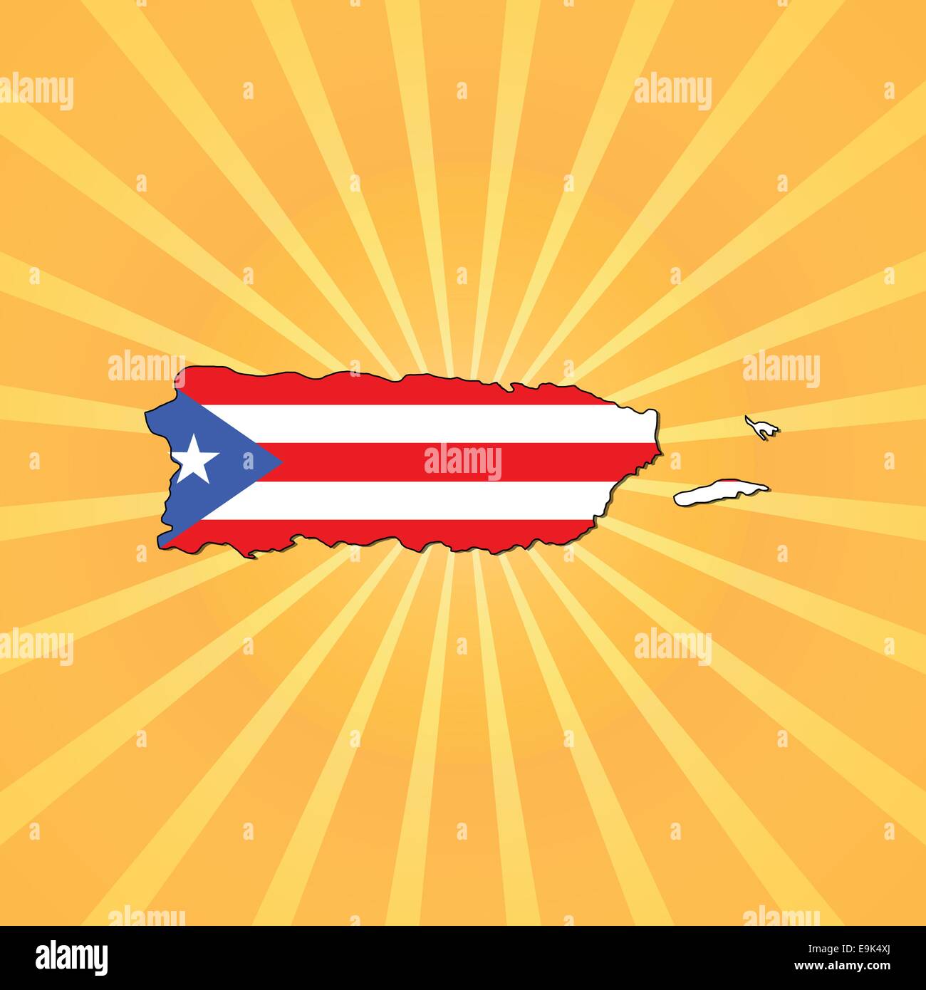 Puerto Rico map flag on blue sunburst illustration Stock Vector Image ...