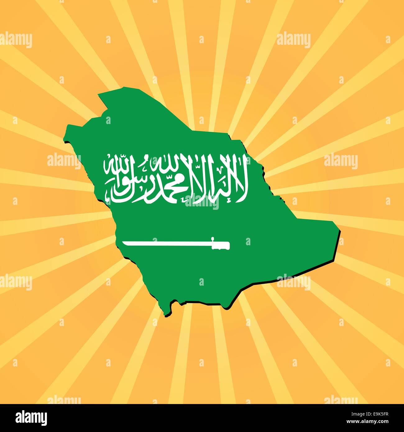 Saudi Arabia map flag on blue sunburst illustration Stock Vector Image ...