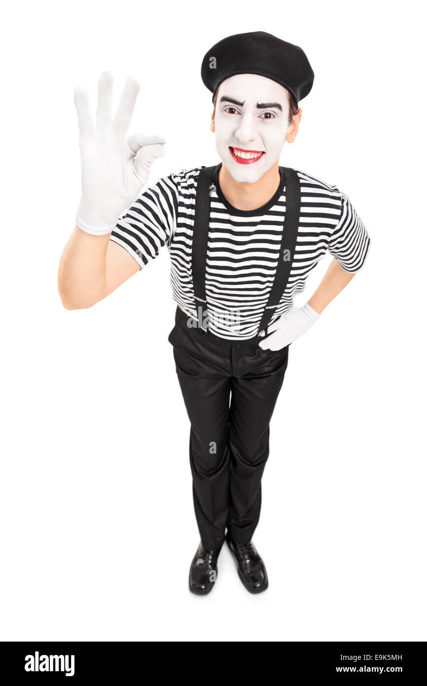 Mime artist gesturing with his hand isolated on white background Stock ...