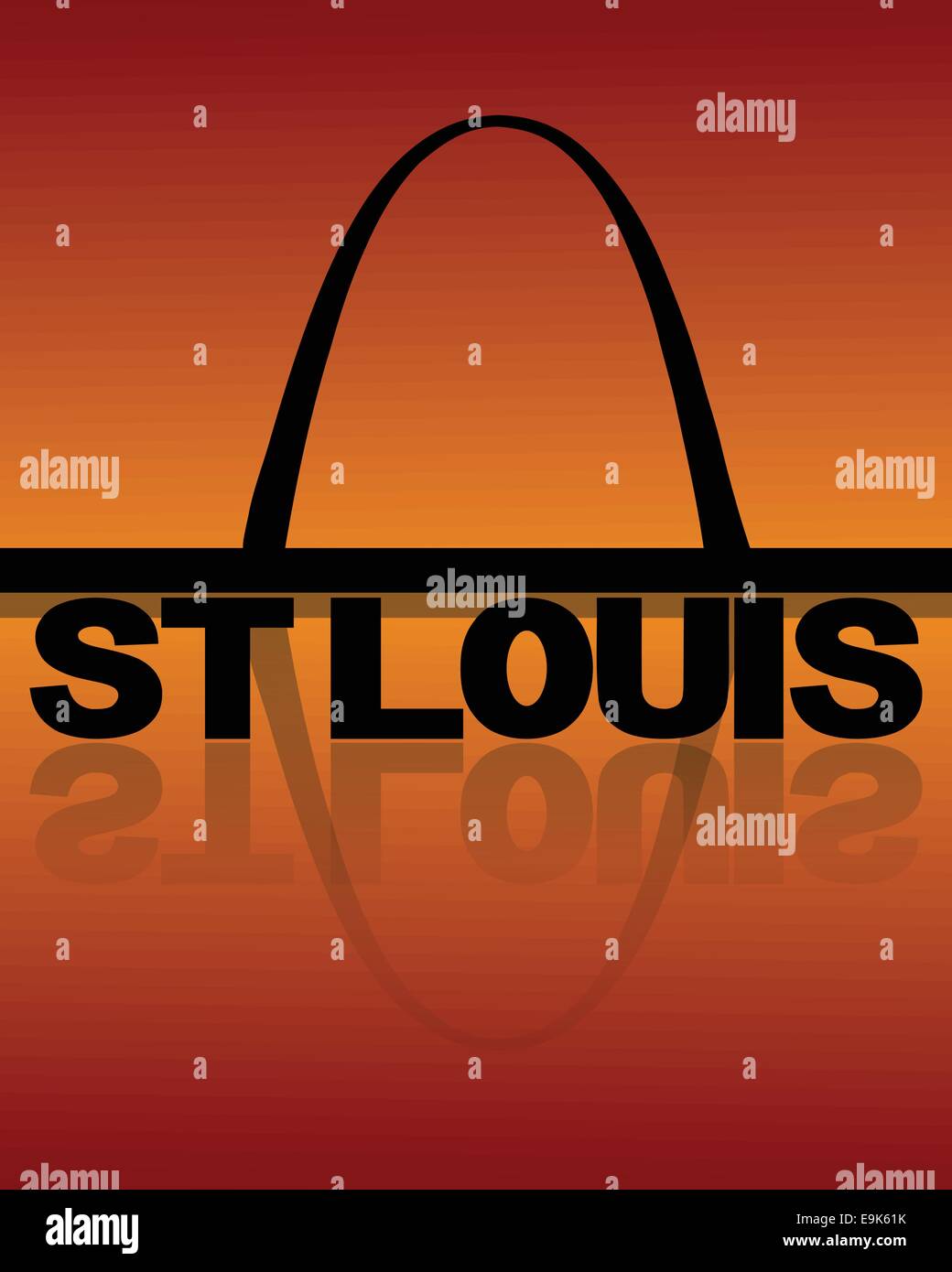 St Louis Gateway Arch reflected at sunset vector illustration Stock ...