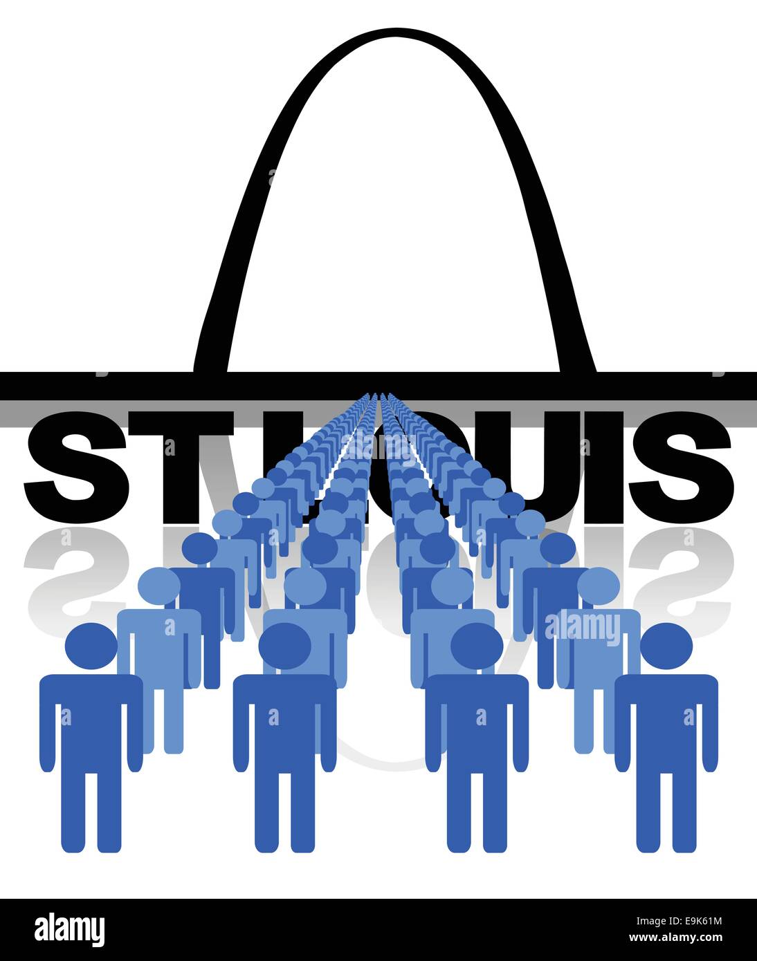 Lines of people with St Louis Gateway Arch vector illustration Stock ...