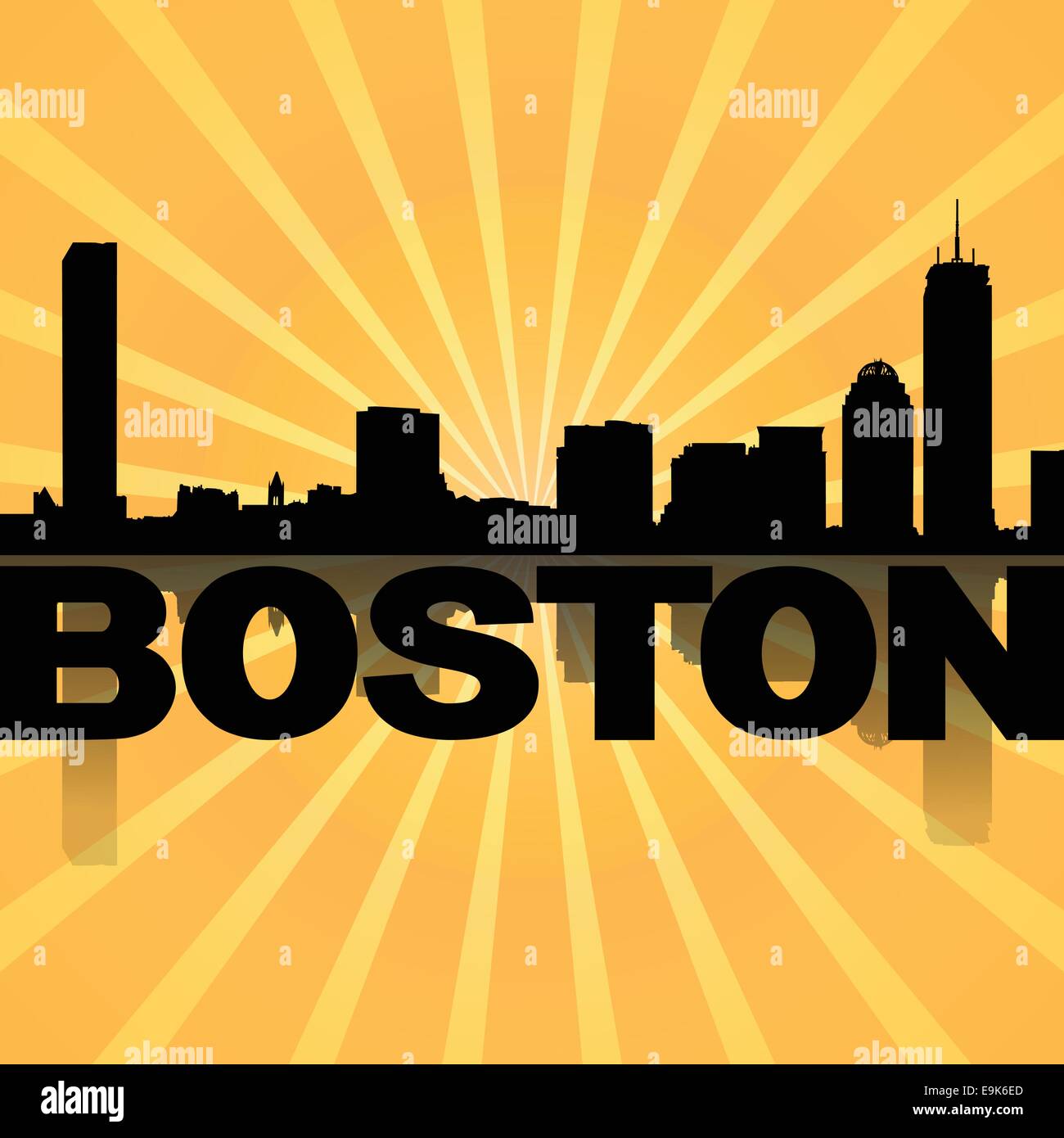 Boston skyline reflected with sunburst vector illustration Stock Vector ...