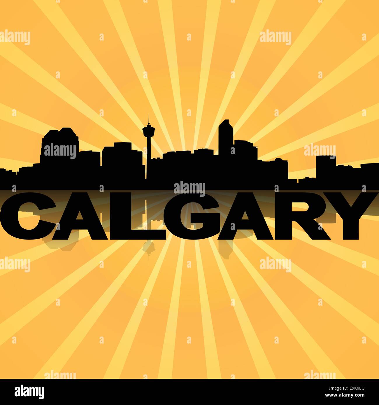 Calgary skyline reflected with sunburst vector illustration Stock ...