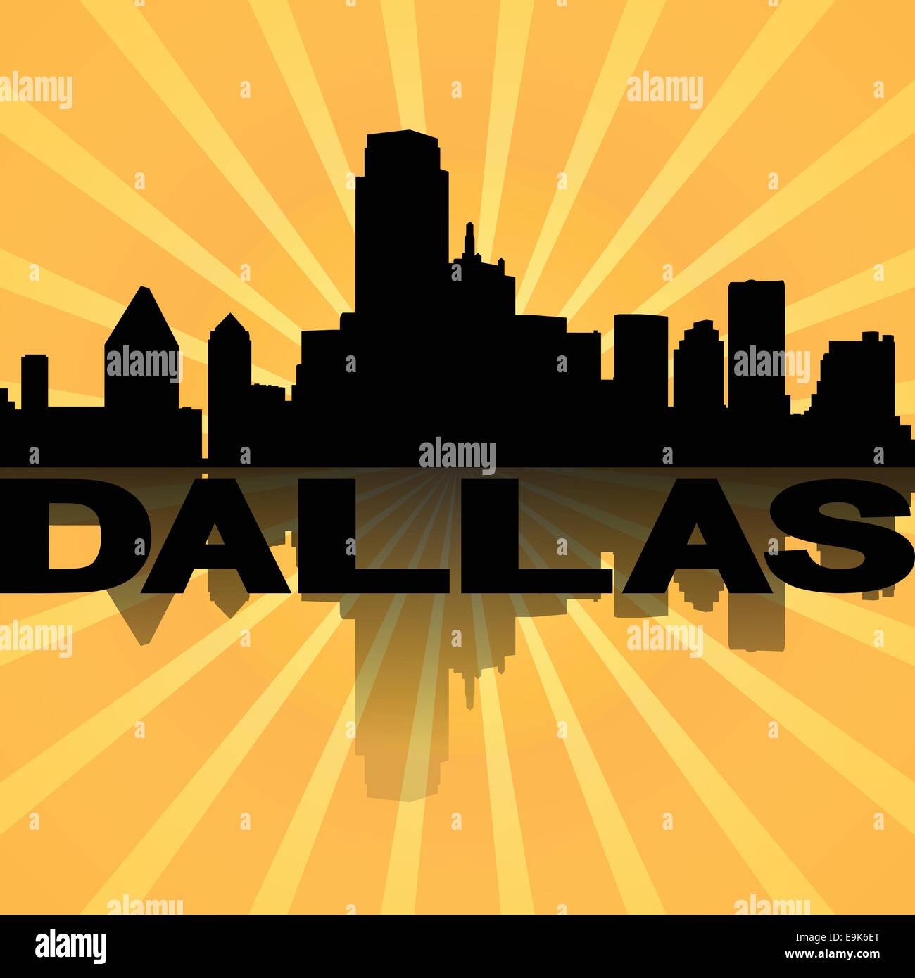 Dallas skyline reflected with sunburst vector illustration Stock Vector ...