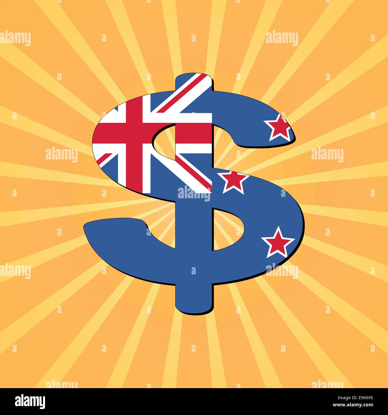 New Zealand dollar symbol on sunburst illustration Stock Vector Image ...