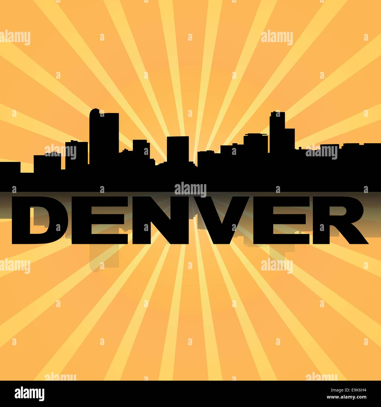 Denver skyline reflected with sunburst vector illustration Stock Vector ...