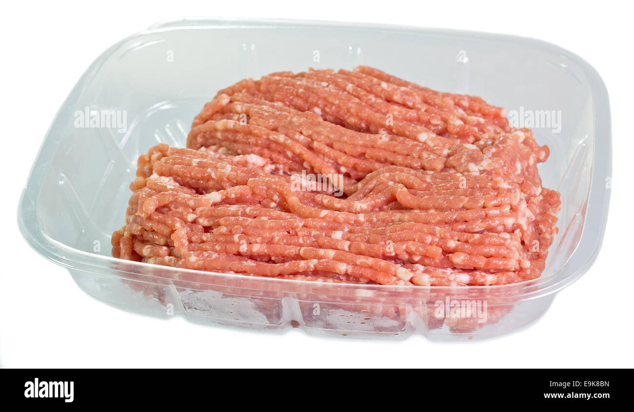 Minced Pork in plastic container on white background Stock Photo - Alamy