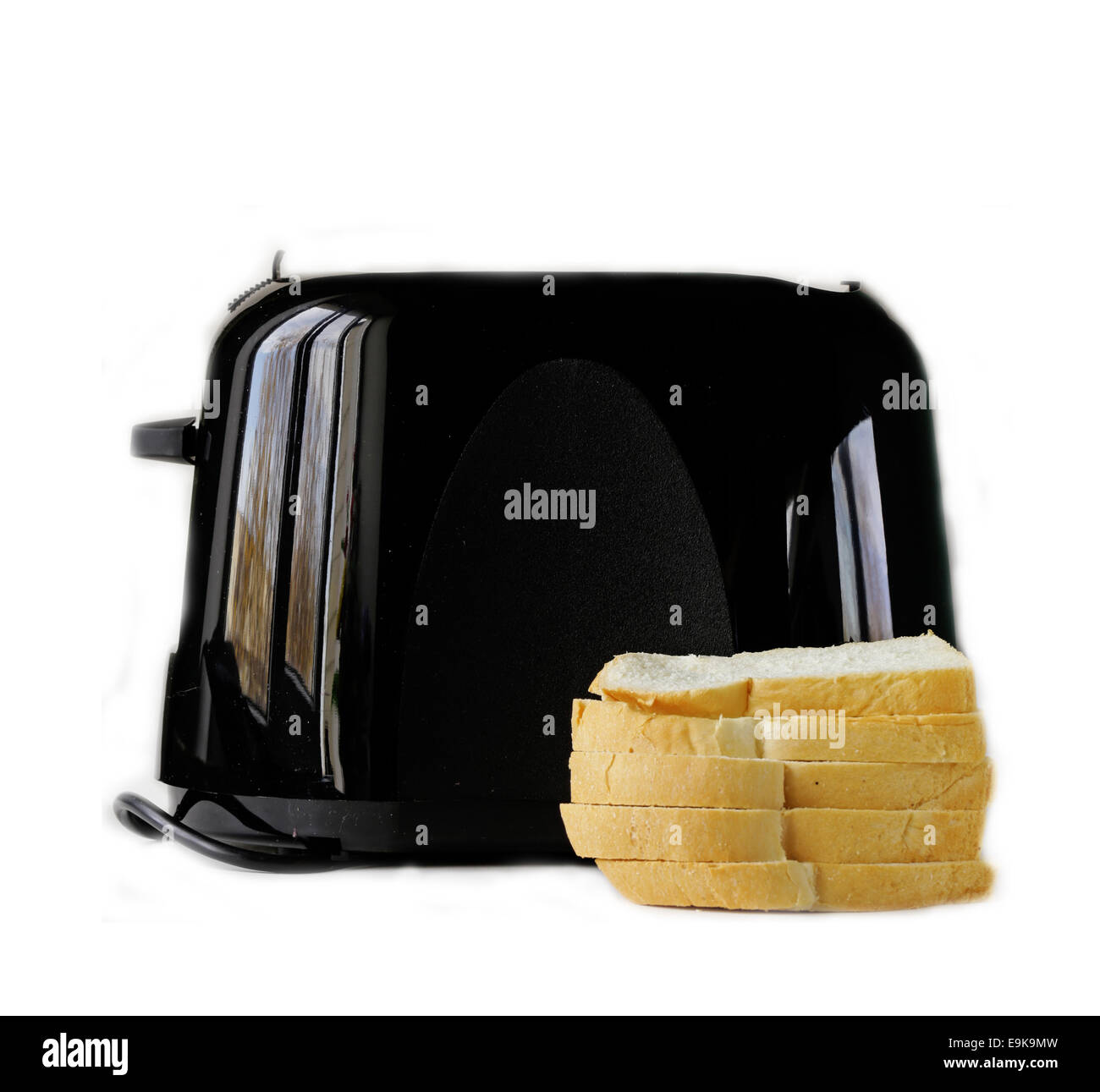 modern black toaster with fresh bread on a white background Stock Photo ...