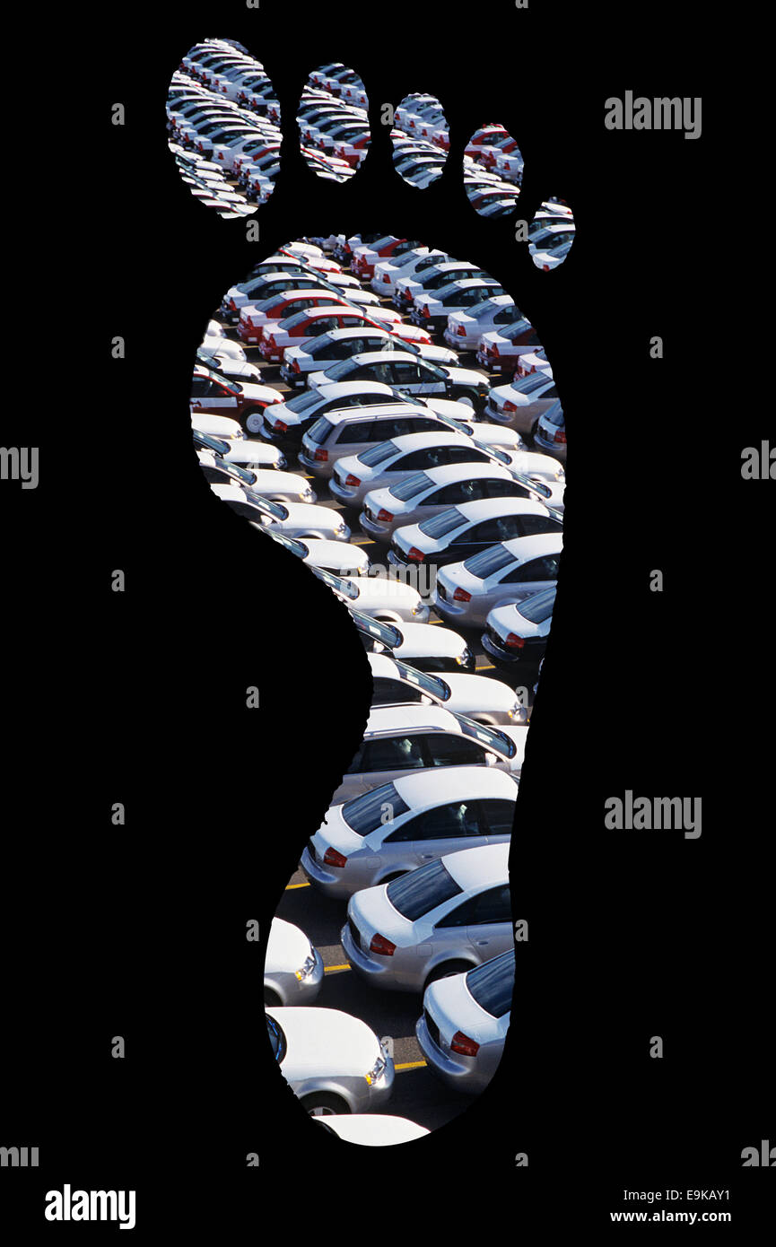 Cars parked in footprints over black background Stock Photo - Alamy