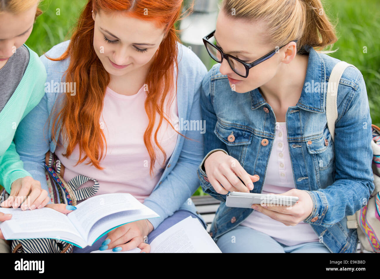 Young women studying together in park Stock Photo - Alamy