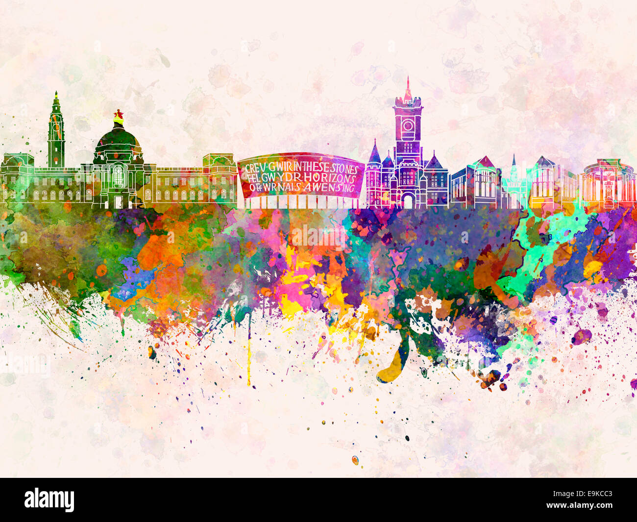 Cardiff skyline in watercolor Stock Photo - Alamy