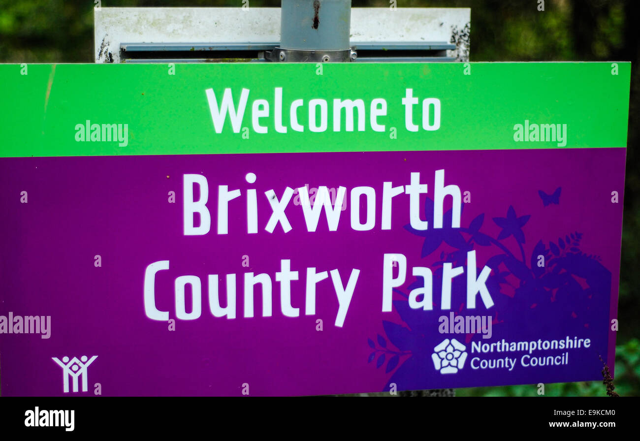 Brixworth Country Park sign Northamptonshire UK Stock Photo - Alamy