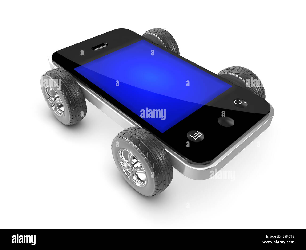 3d render of a smartphone with car wheels Stock Photo - Alamy
