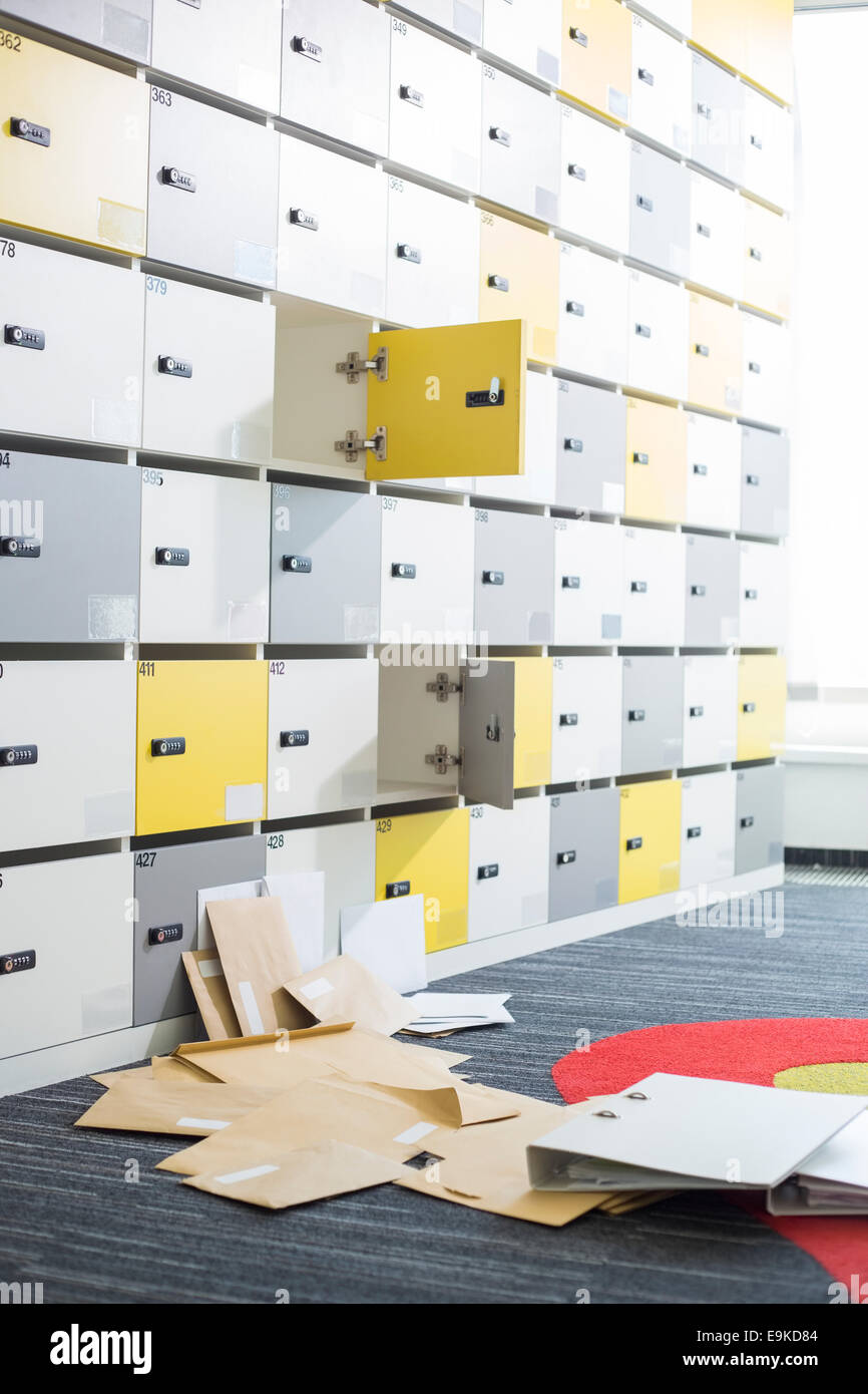 Interior of messy locker room in creative office Stock Photo - Alamy