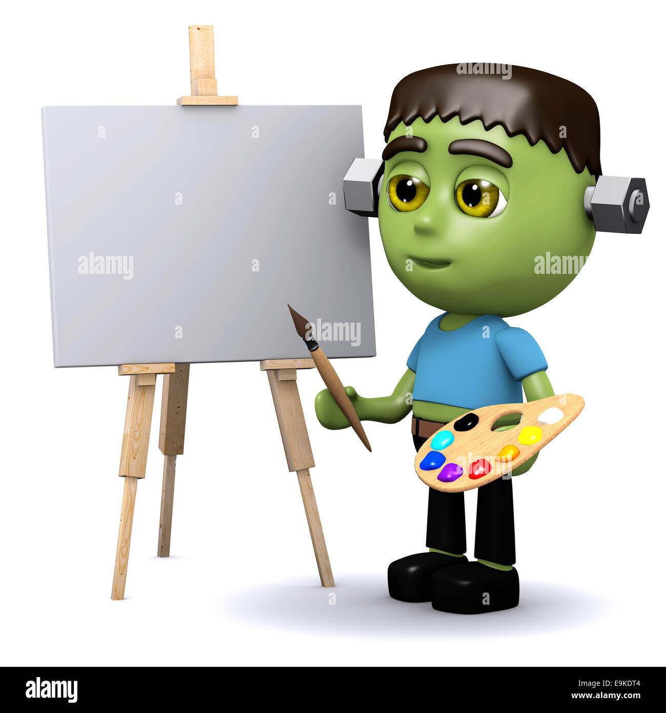 3d render of Frankenstein painting a picture Stock Photo - Alamy