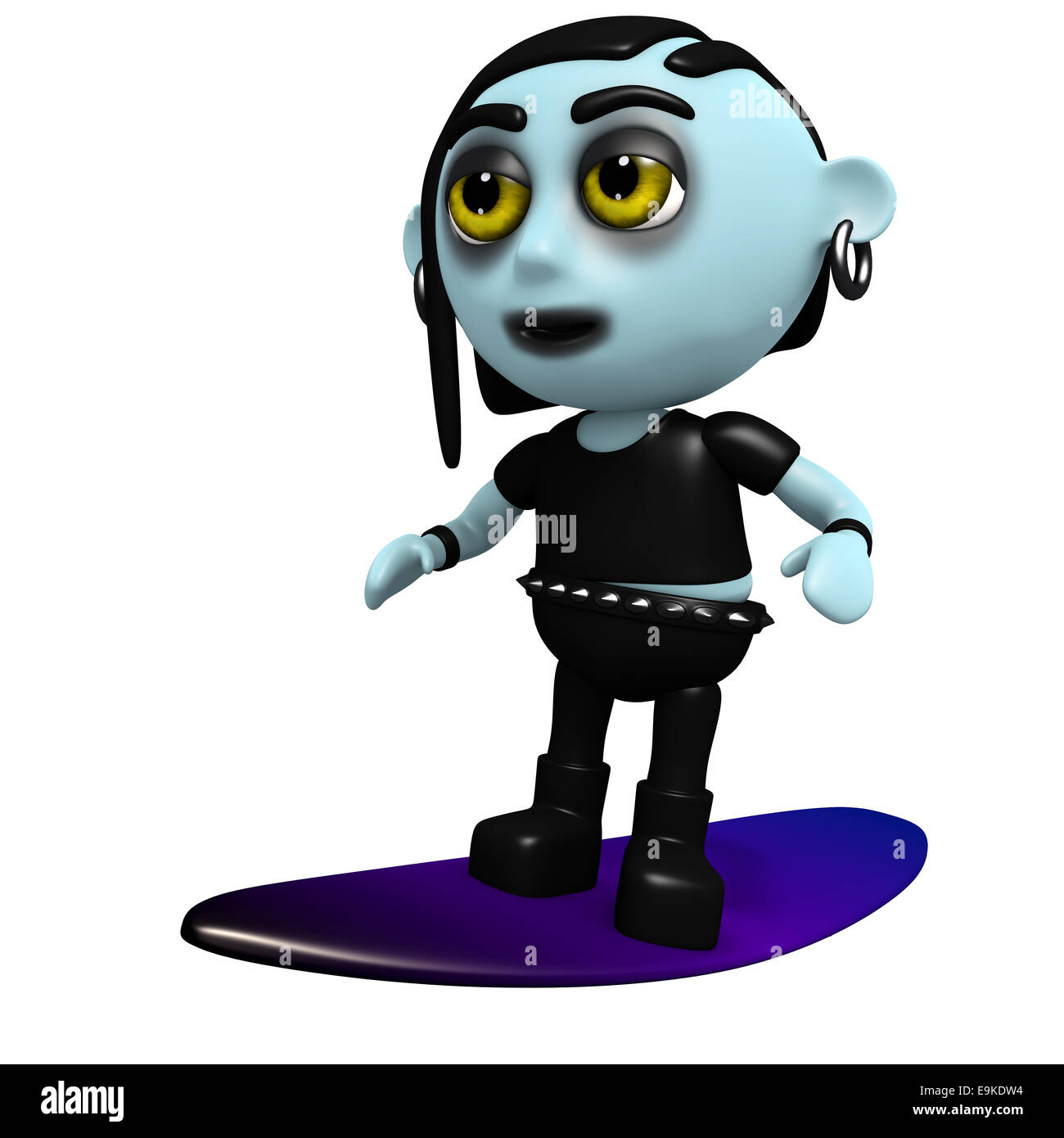 3d render of a punk goth riding a surfboard Stock Photo - Alamy