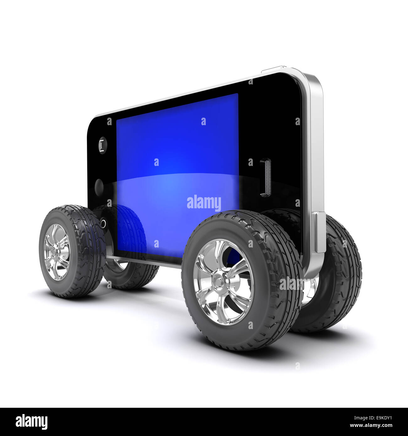 3d render of a smartphone with car wheels Stock Photo - Alamy