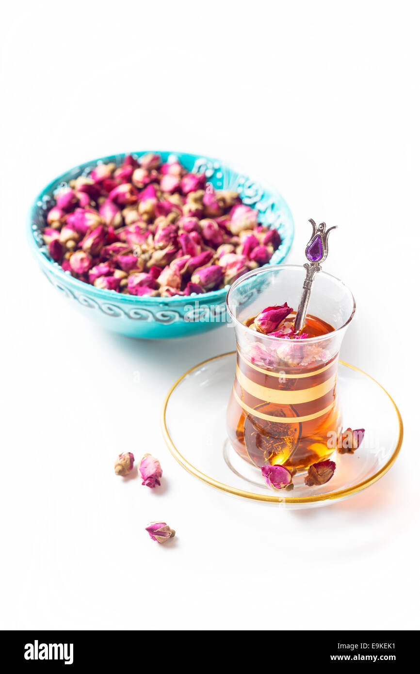 Herbal roses tea in turkish traditional tea glasses Stock Photo - Alamy