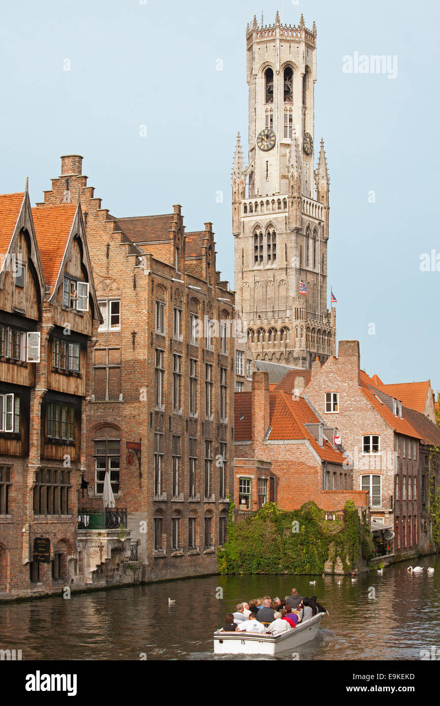 SIGHTSEEING BOAT TOUR IN BRUGE WITH BELFRY Stock Photo - Alamy
