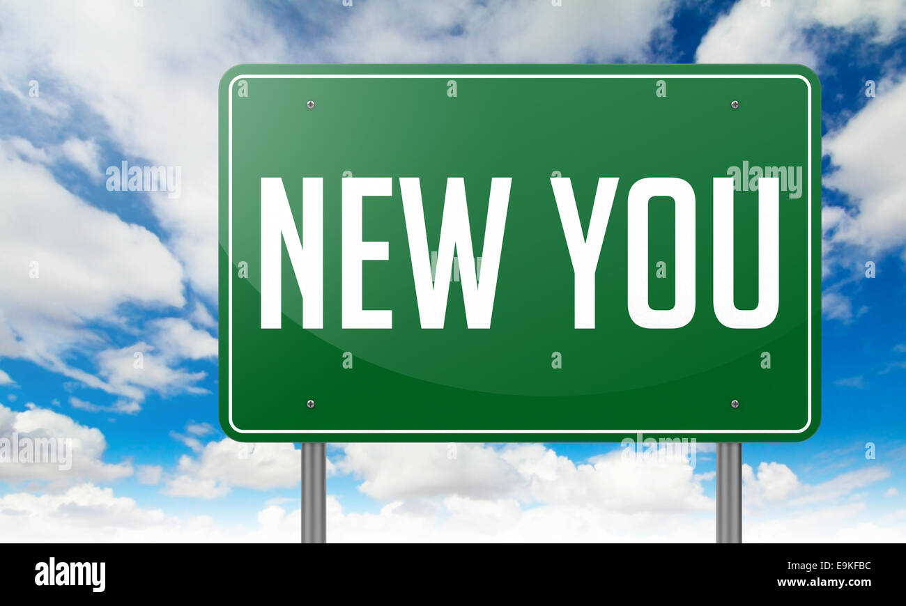 Highway Signpost with New You wording on Sky Background Stock Photo - Alamy