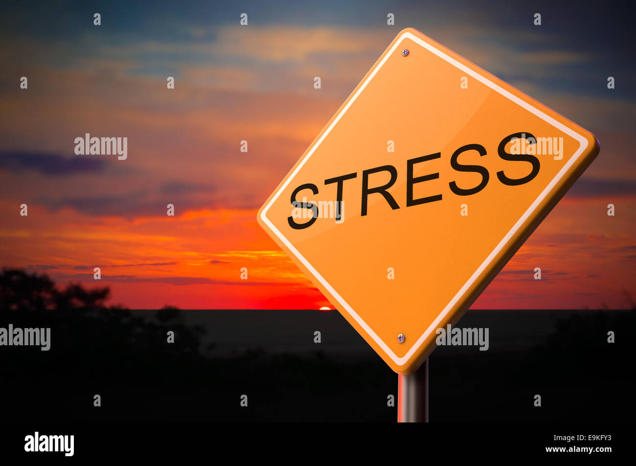 Stress on Warning Road Sign on Sunset Sky Background Stock Photo - Alamy