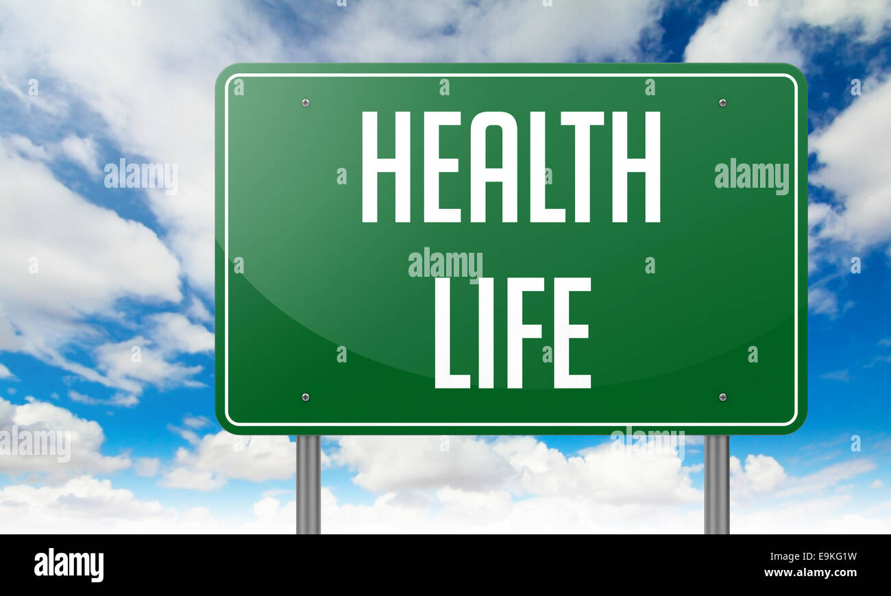 Highway Signpost with Health Life wording on Sky Background Stock Photo ...