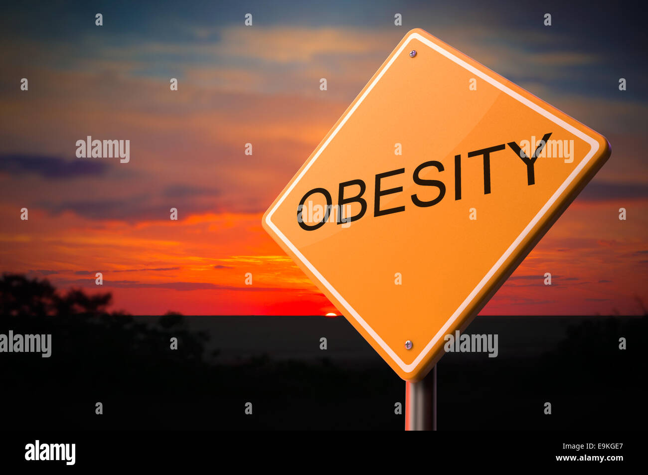 Obesity on Warning Road Sign on Sunset Sky Background Stock Photo - Alamy