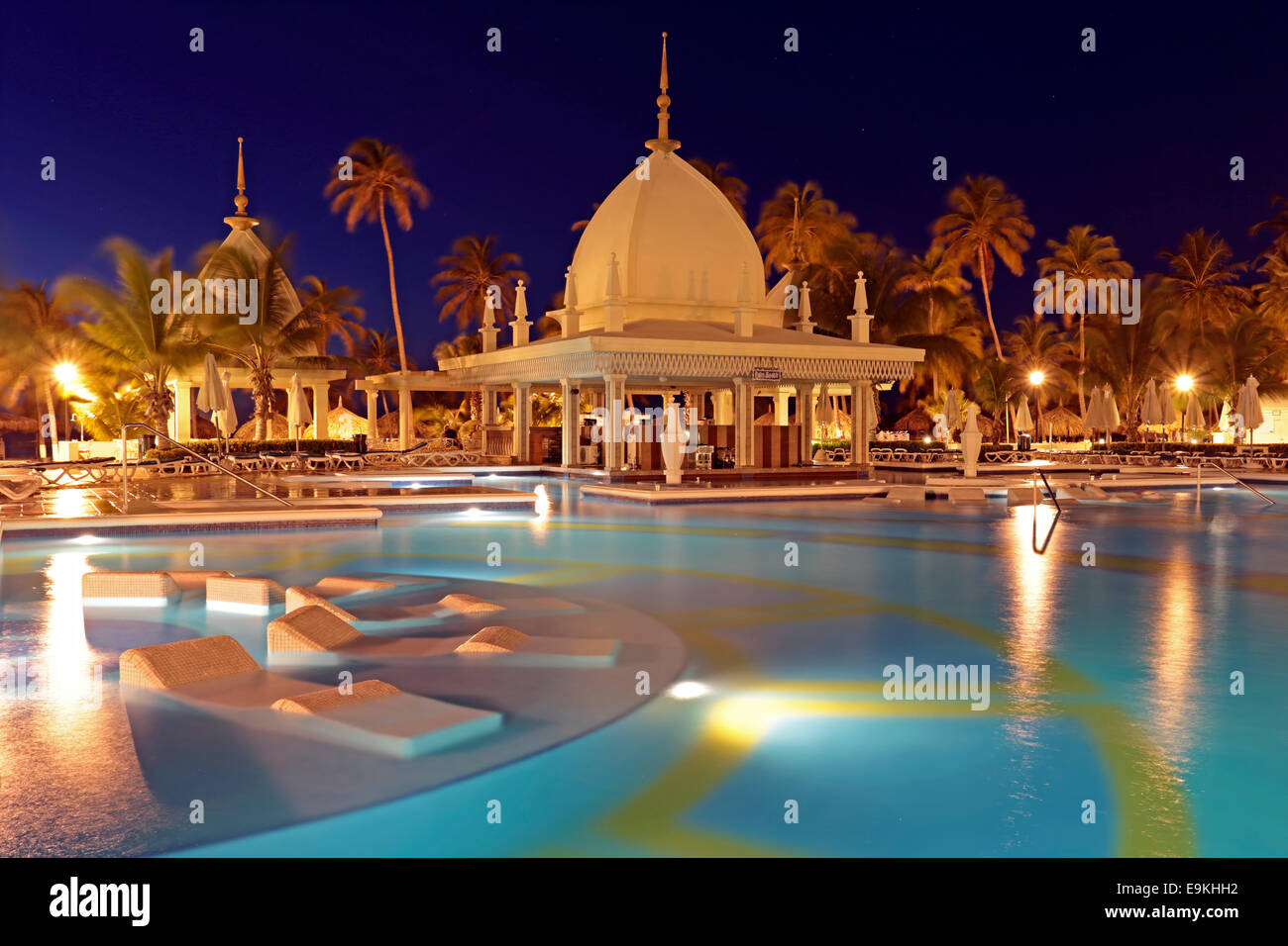 Tropical pool at night, Aruba, Caribbean Stock Photo - Alamy