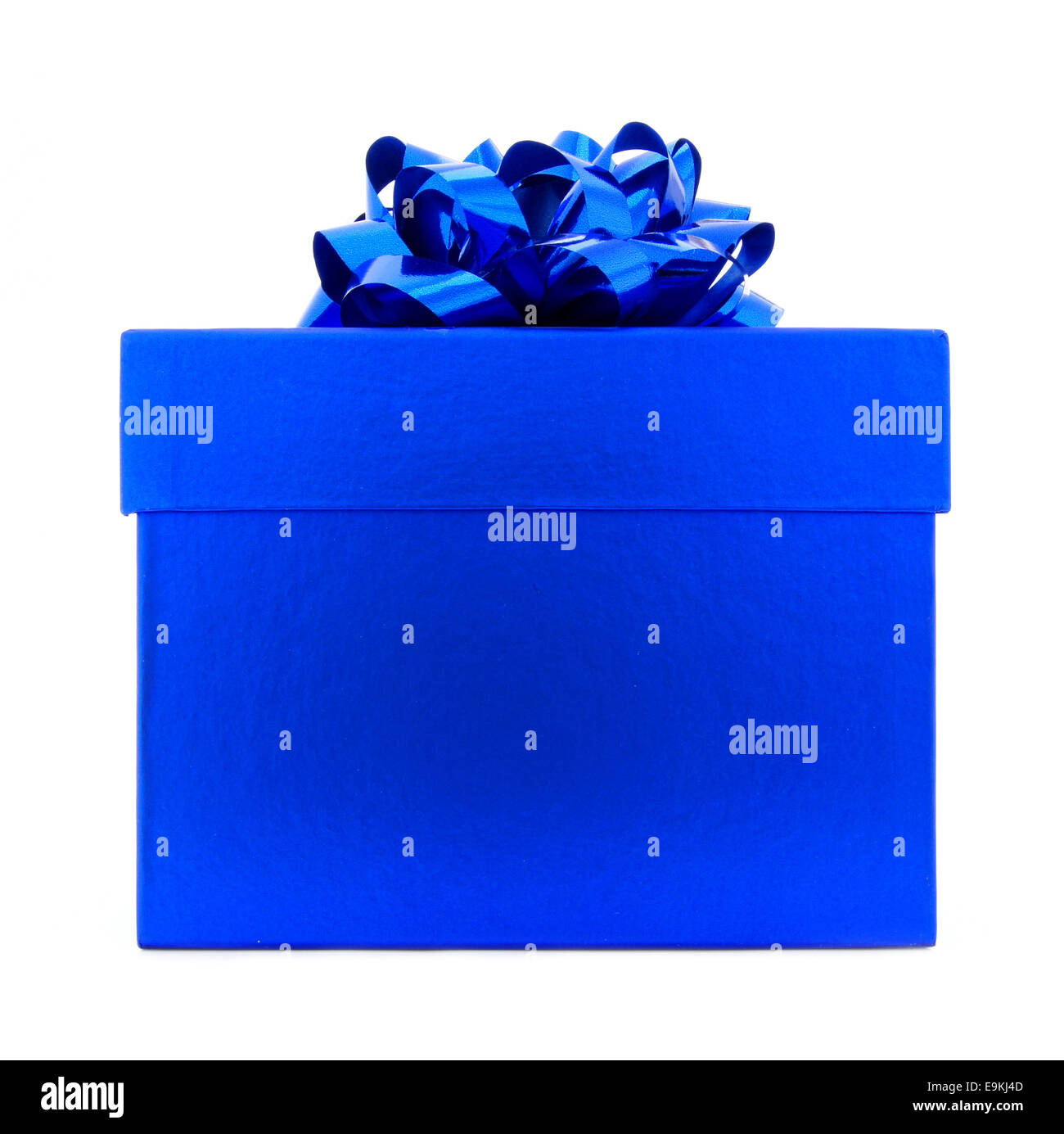 Blue Christmas gift box with blue bow isolated on white Stock Photo - Alamy
