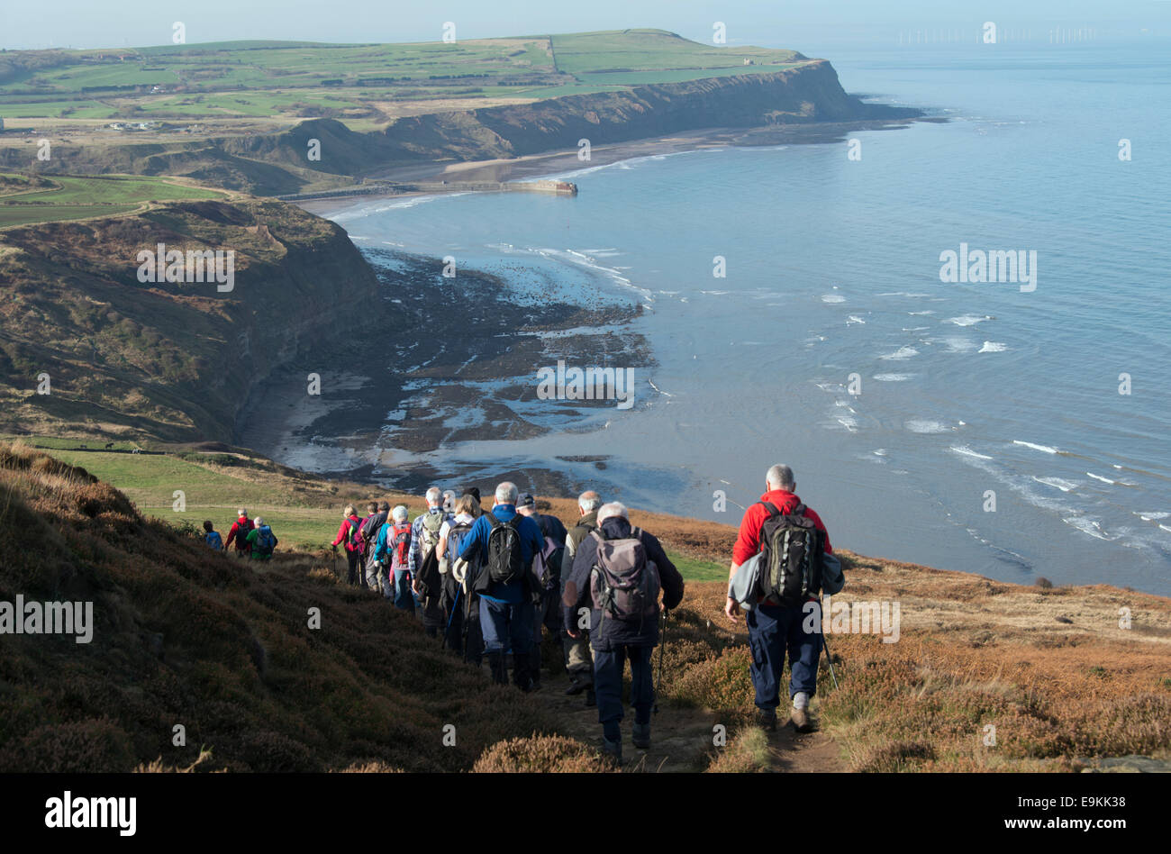 Walking group descends towards Skinningrove on the Cleveland Way ...